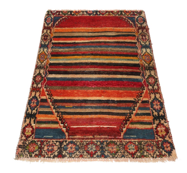 Vintage Gabbeh Tribal Rug in Polychromatic Stripes Patterns by Rug and ...
