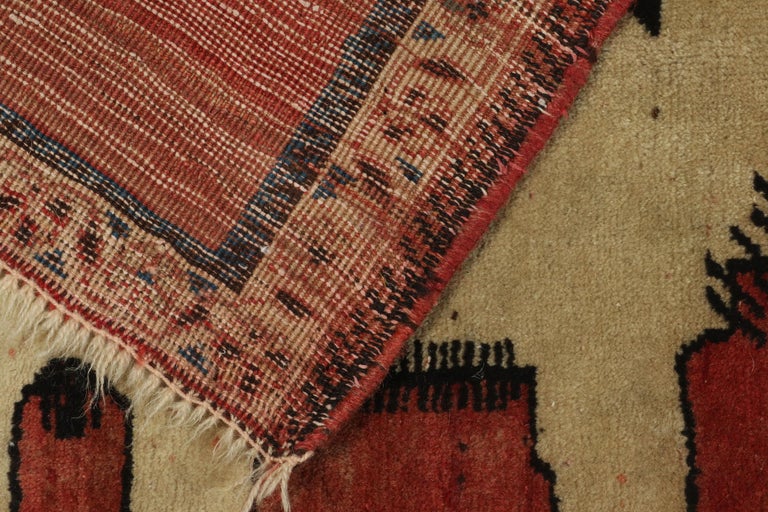 Vintage Gabbeh Tribal Rug in Red with Beige Animal Pictorials by Rug ...
