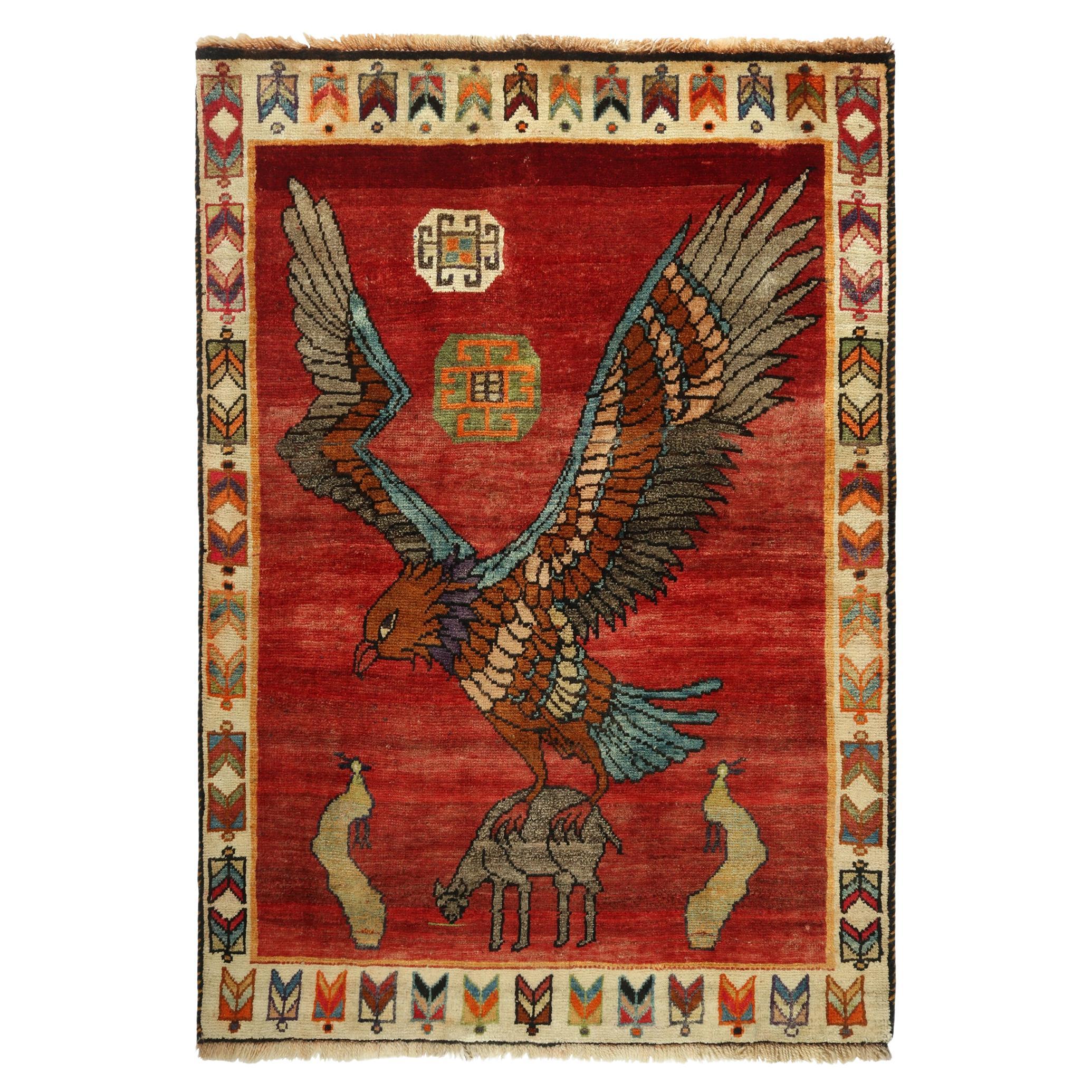 Vintage Gabbeh Rug in Beige-Brown, Blue Pictorial Animal Motifs by Rug ...