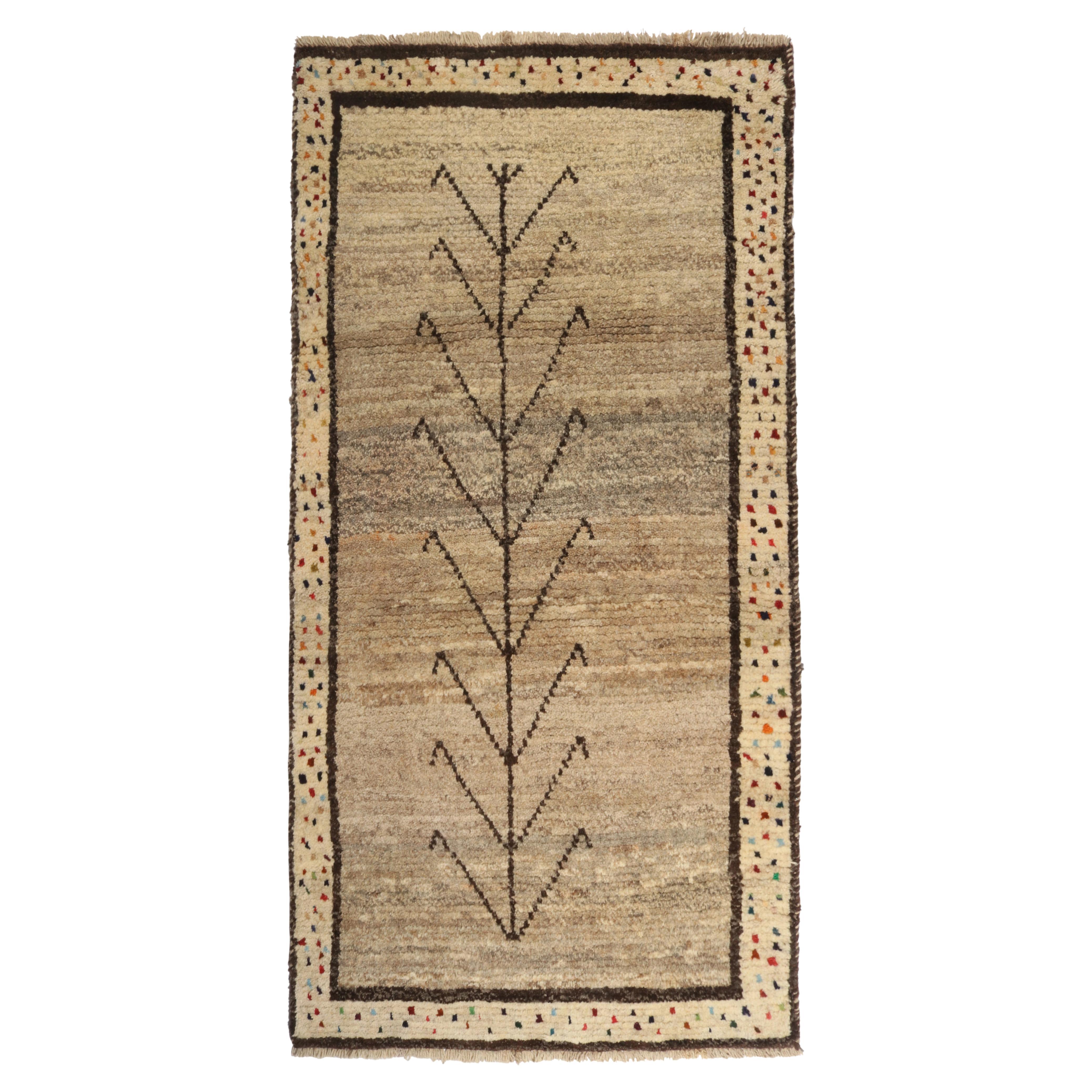 Vintage Gabbeh Tribal Rug in Beige with Brown Geometric Pattern by Rug ...