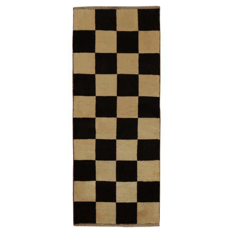 Vintage Gabbeh Tribal Runner in Beige, Black Geometric Pattern by Rug ...
