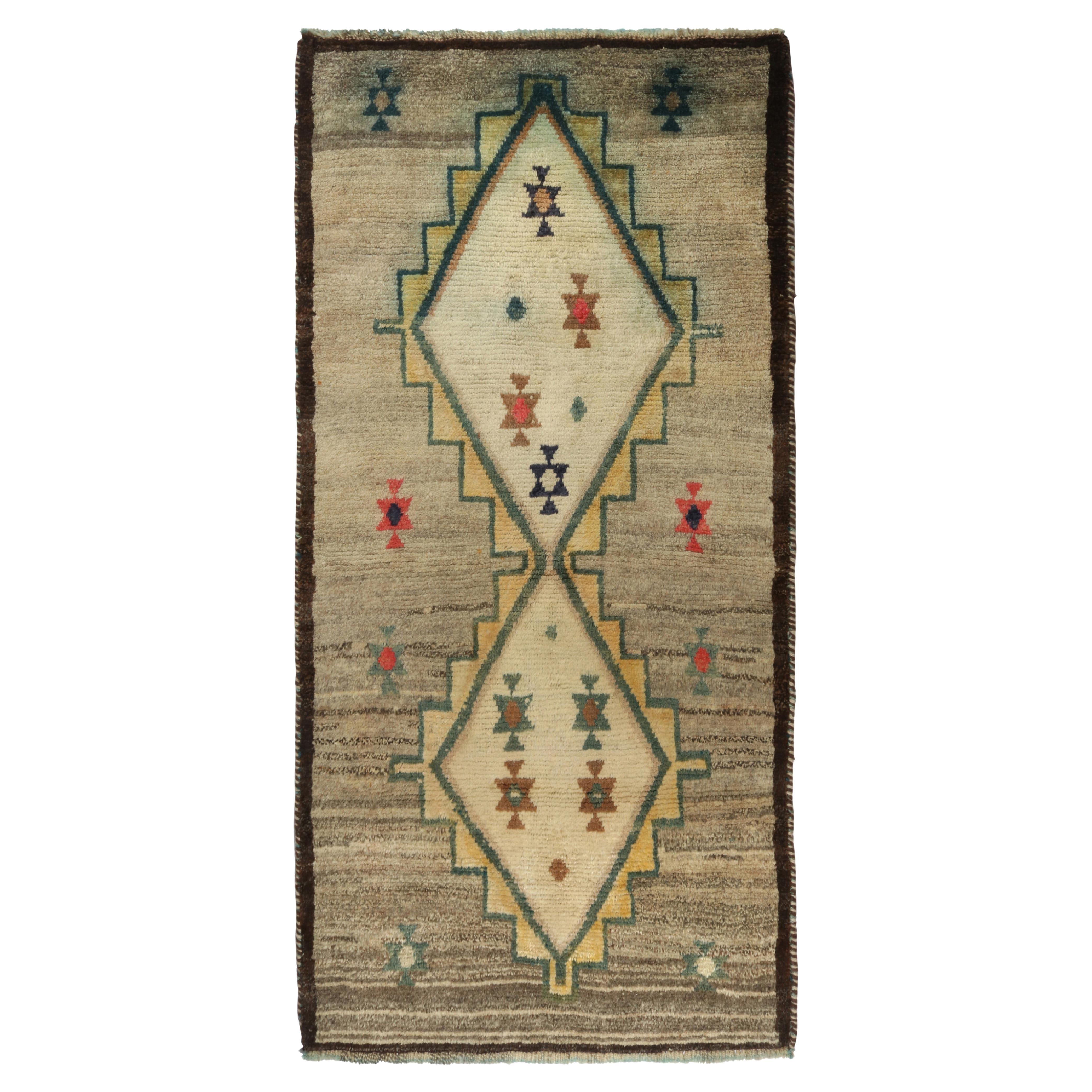 Vintage Gabbeh Runner in Gold and Green Lozenge Medallion Pattern by ...