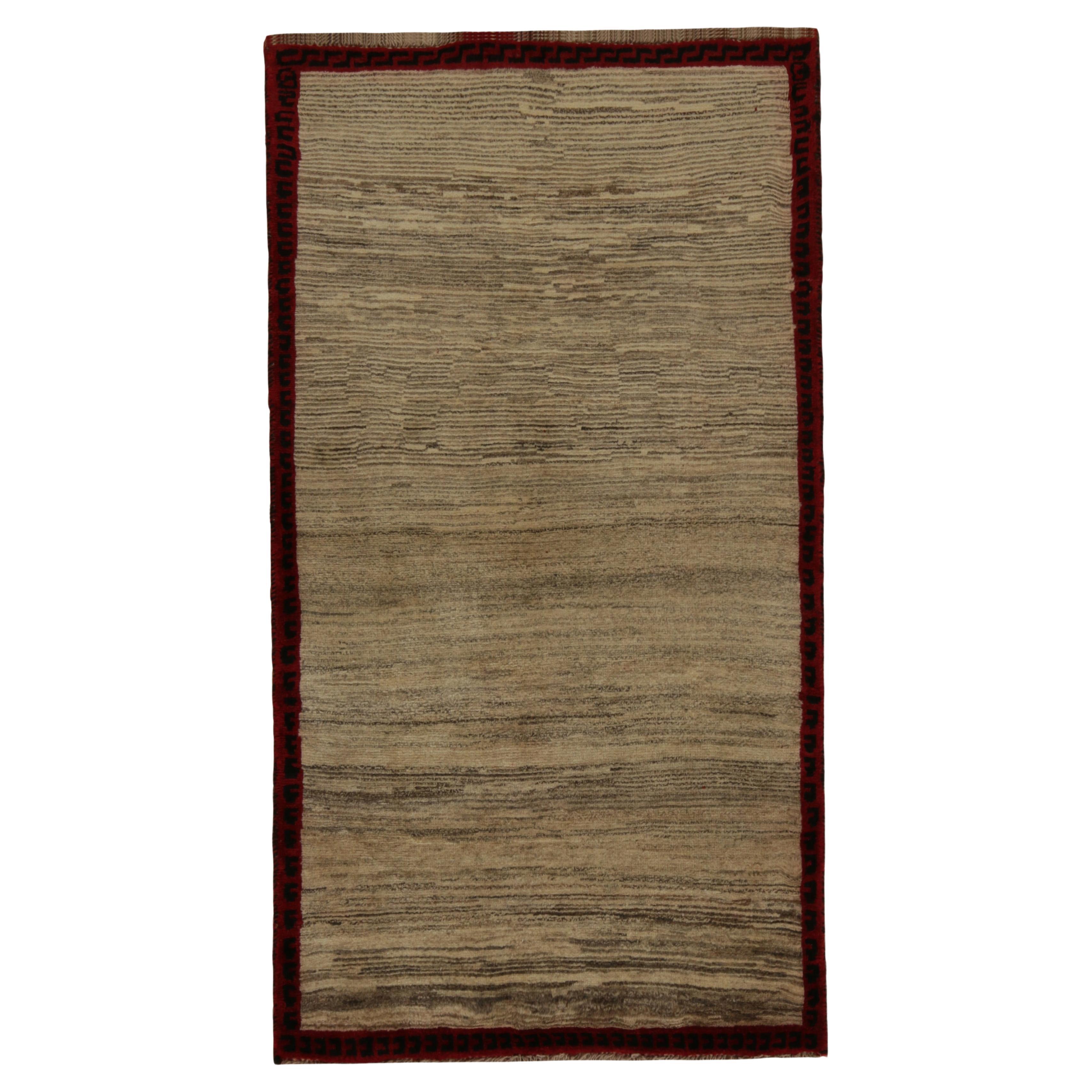 Vintage Gabbeh Tribal Rug in Beige-Brown Open Field and Red Border by ...