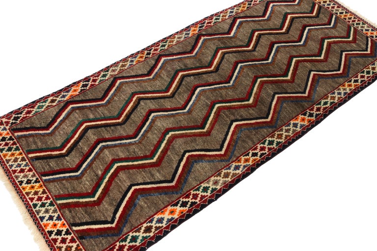 Vintage Gabbeh Runner in Brown with Vibrant Chevron Pattern by Rug and ...