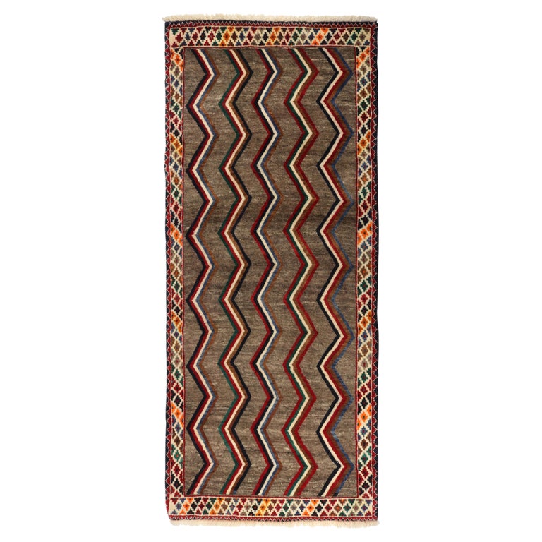 Vintage Gabbeh Runner in Brown with Vibrant Chevron Pattern by Rug and ...