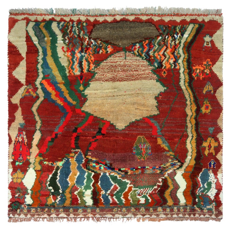 Vintage Gabbeh Tribal Square rug in Polychromatic Geometric Pattern For ...