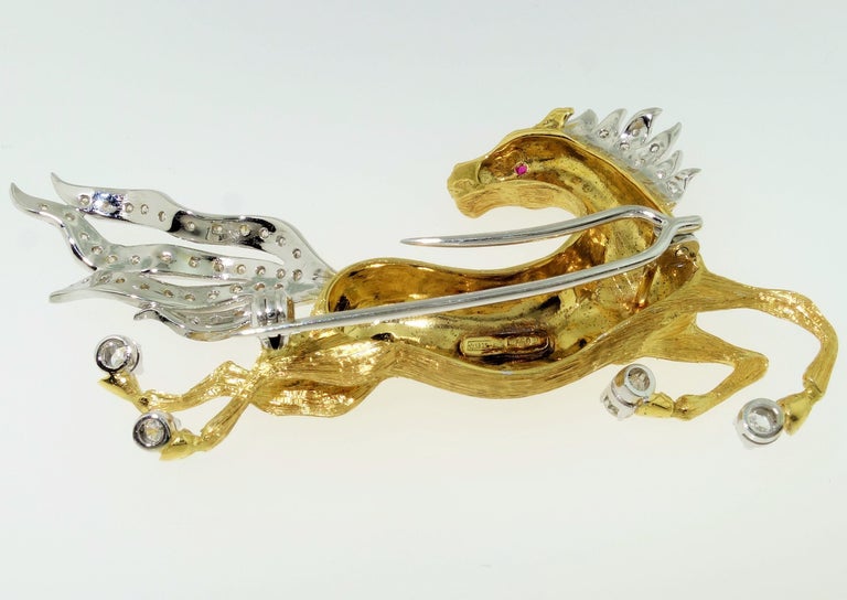 Vintage Galloping Equestrian Horse Diamond Gold Brooch Pin Estate Fine ...