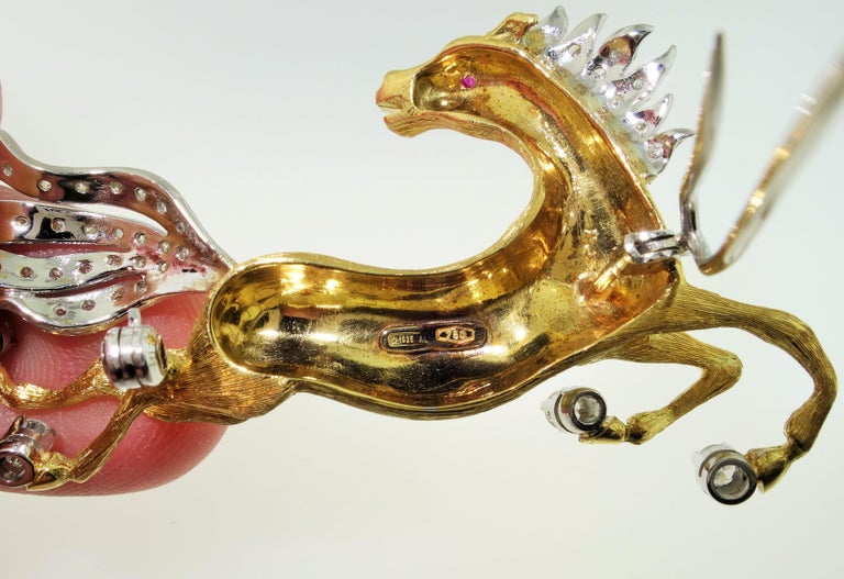 Vintage Galloping Equestrian Horse Diamond Gold Brooch Pin Estate Fine ...
