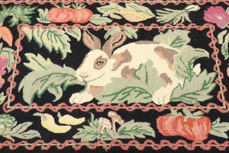 Vintage Garden Rabbit Hooked Rug with French Country Cottage Style For ...
