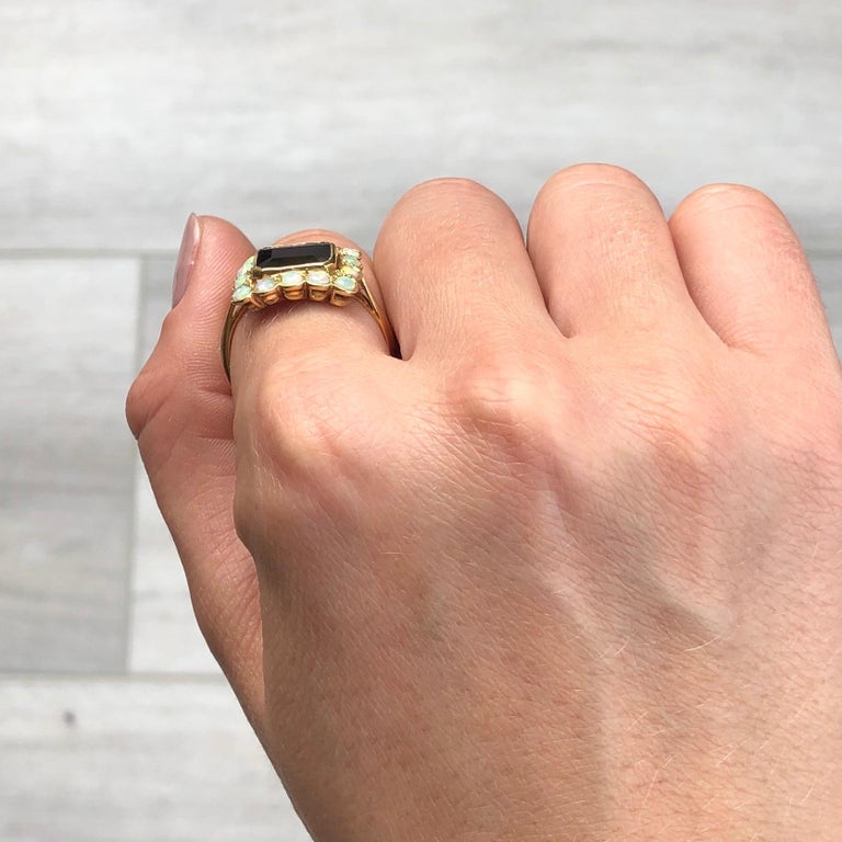 Vintage Garnet and Opal 18 Carat Gold Cluster Panel Ring For Sale at ...