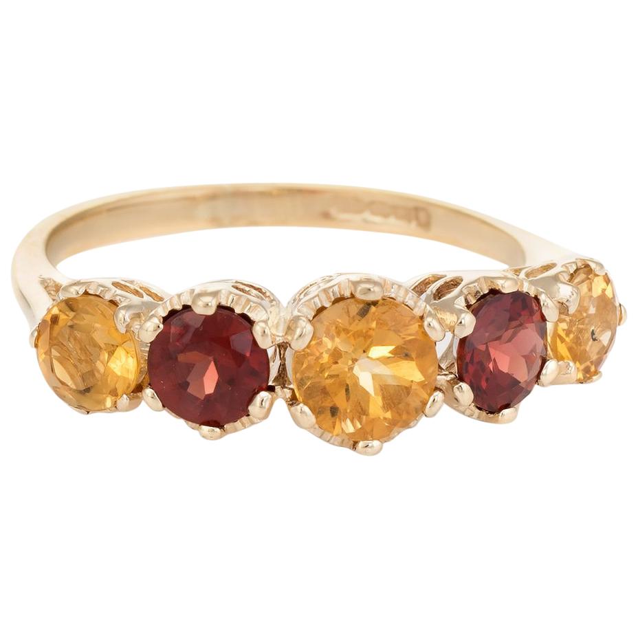 Vintage Garnet Citrine Anniversary Band 9 Karat Gold Wedding Stacking ...