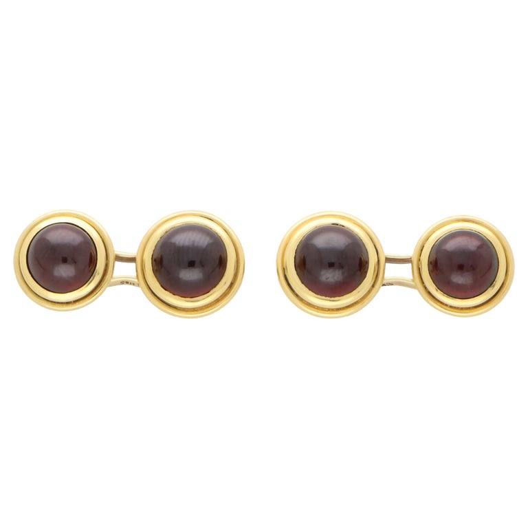 Vintage Garnet Cufflinks Set in 14k Yellow Gold at 1stDibs