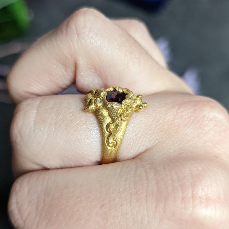 Vintage Garnet Diamond 18 Karat Gold Unisex Gargoyle Ring at 1stDibs