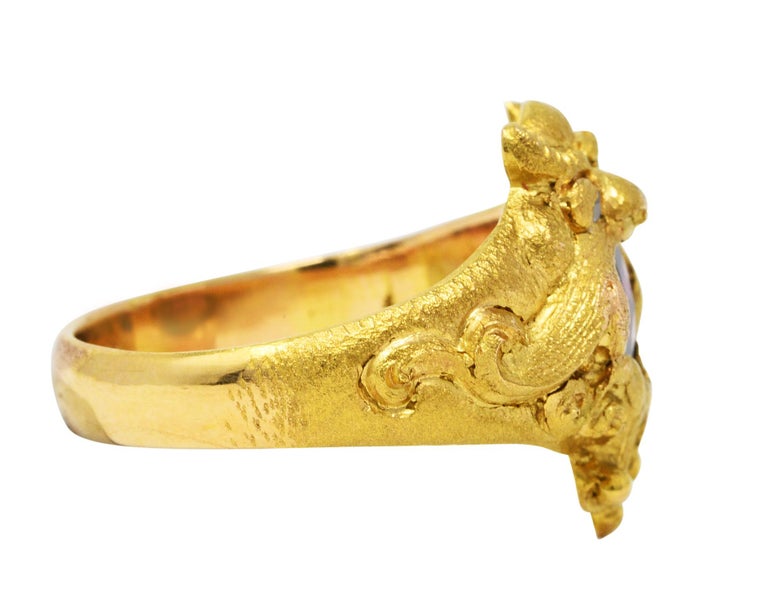 Vintage Garnet Diamond 18 Karat Gold Unisex Gargoyle Ring at 1stDibs