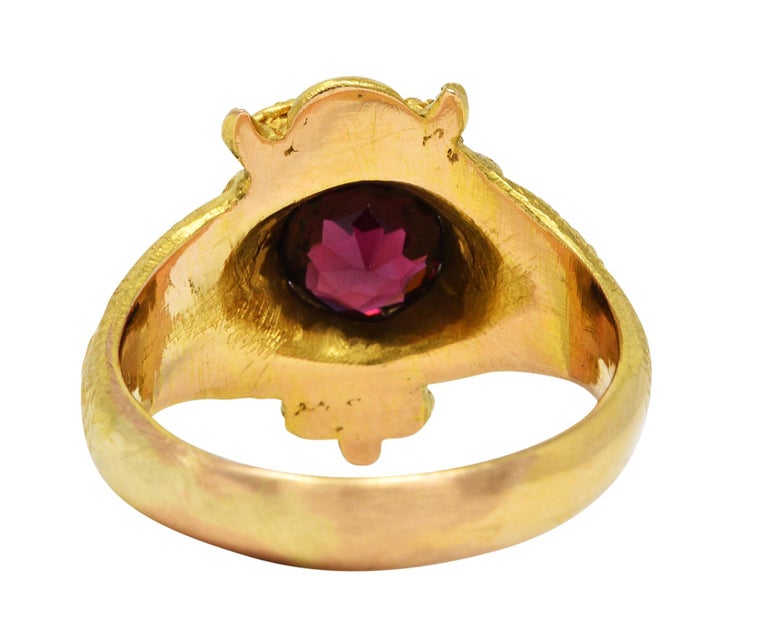 Vintage Garnet Diamond 18 Karat Gold Unisex Gargoyle Ring at 1stDibs
