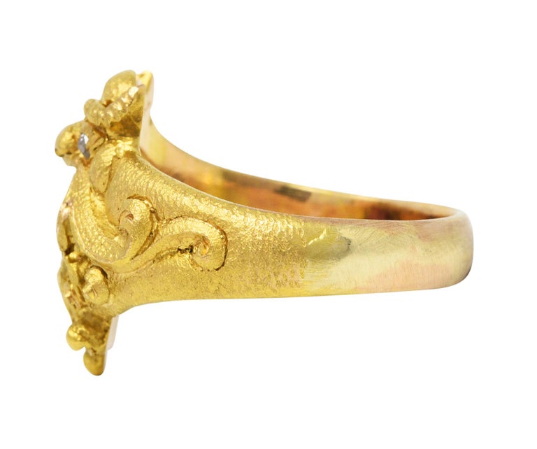 Vintage Garnet Diamond 18 Karat Gold Unisex Gargoyle Ring at 1stDibs