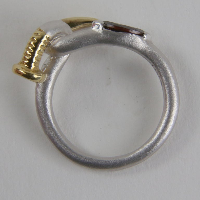 Vintage Garnet Screw Ring 14K Gold Accents Sterling Silver Estate Fine ...