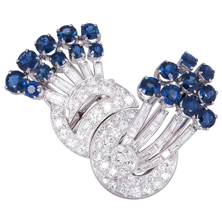 Vintage Garrard Diamond and Sapphire Brooch, circa 1950 at 1stDibs