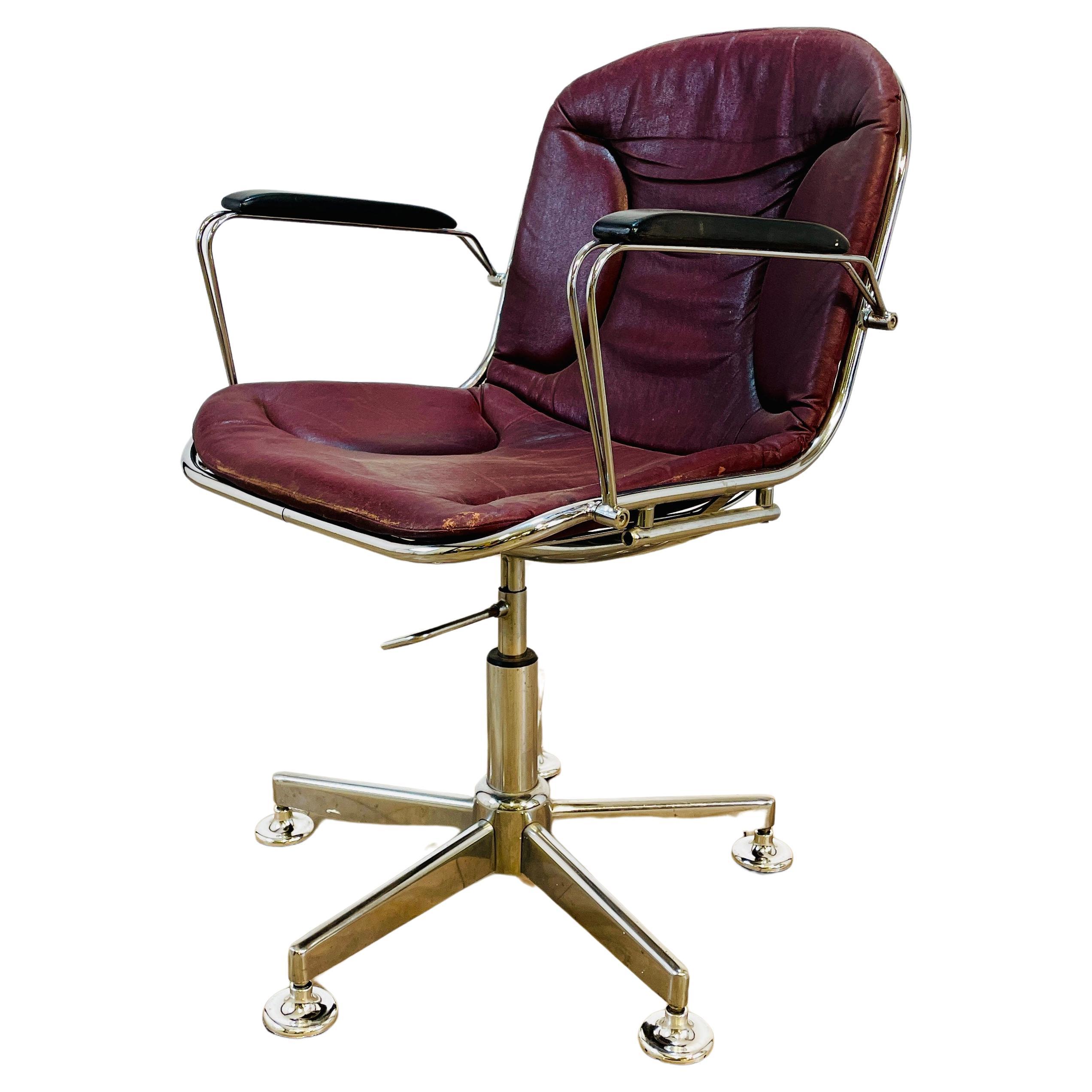Vintage Gastone Rinaldi Chrome + Leather Swivel Desk Chair, circa 1970s ...