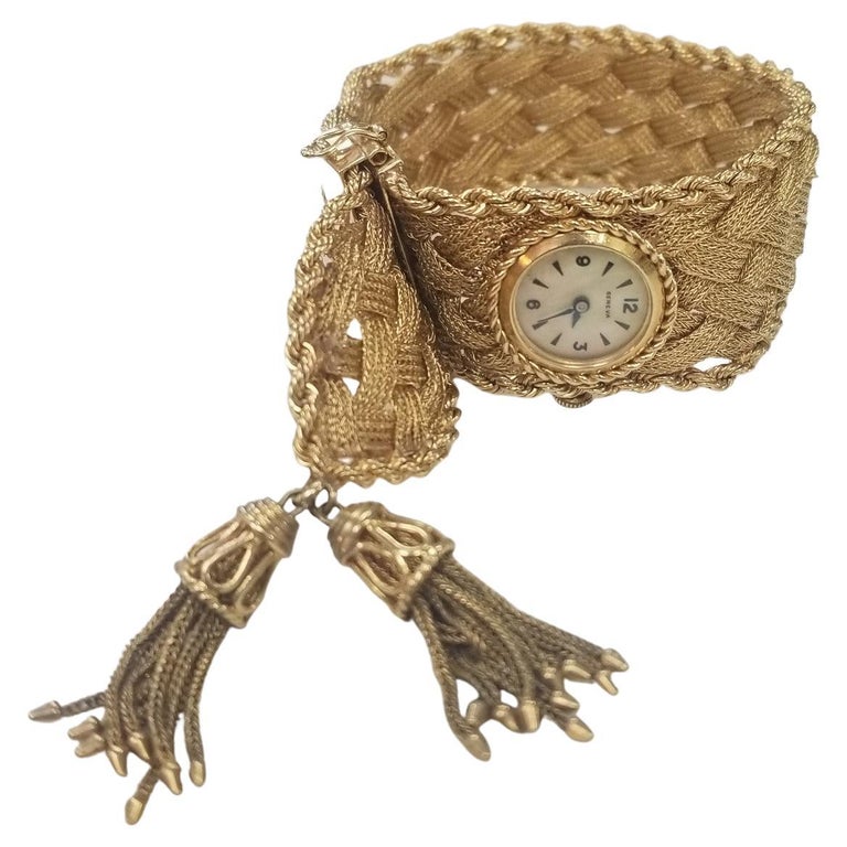 Vintage Geneve 14 Karat Yellow Gold Woven and Rope Bracelet Watch with ...