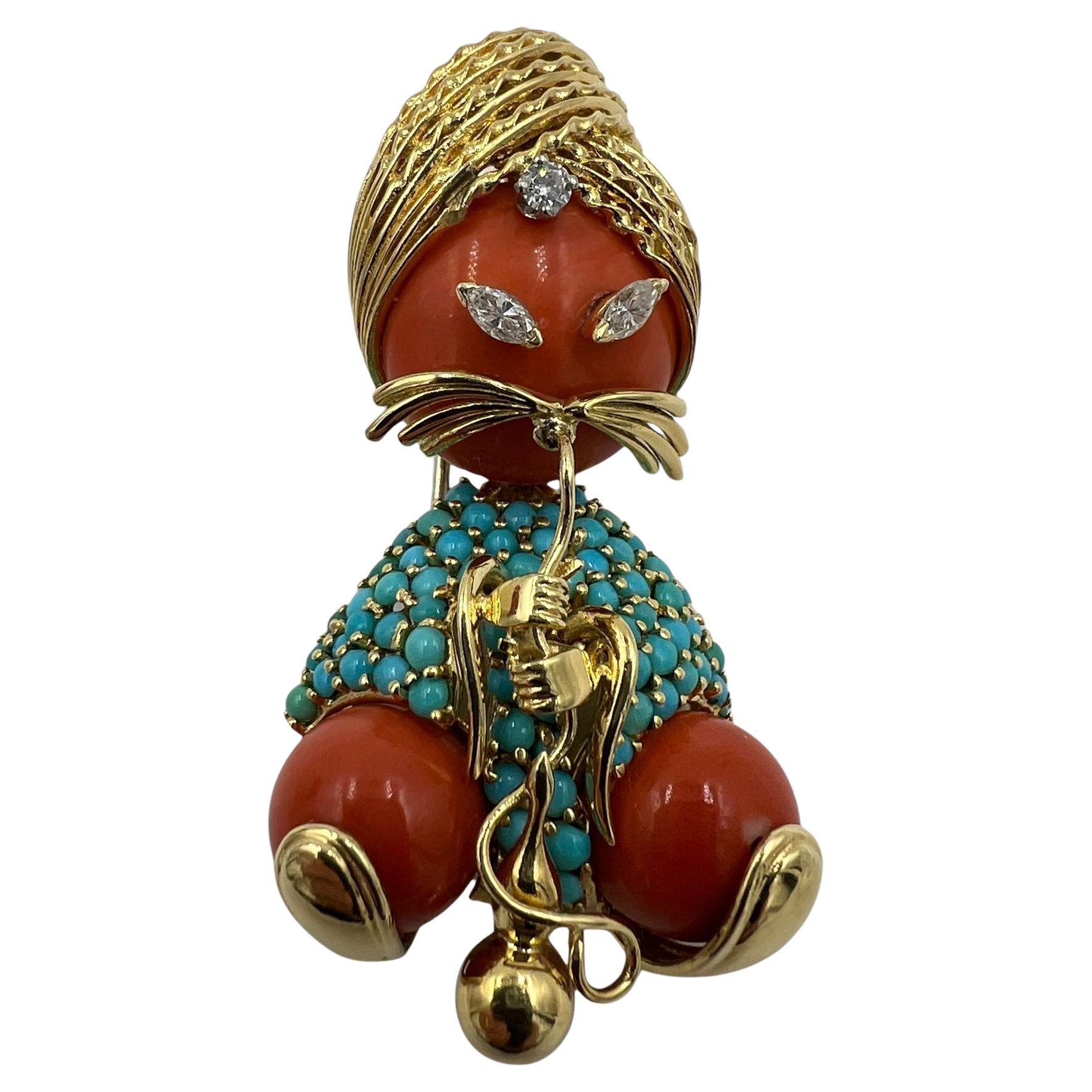 18K Gold Natural Turquoise Unicorn-Shaped Brooch with Diamonds For Sale ...