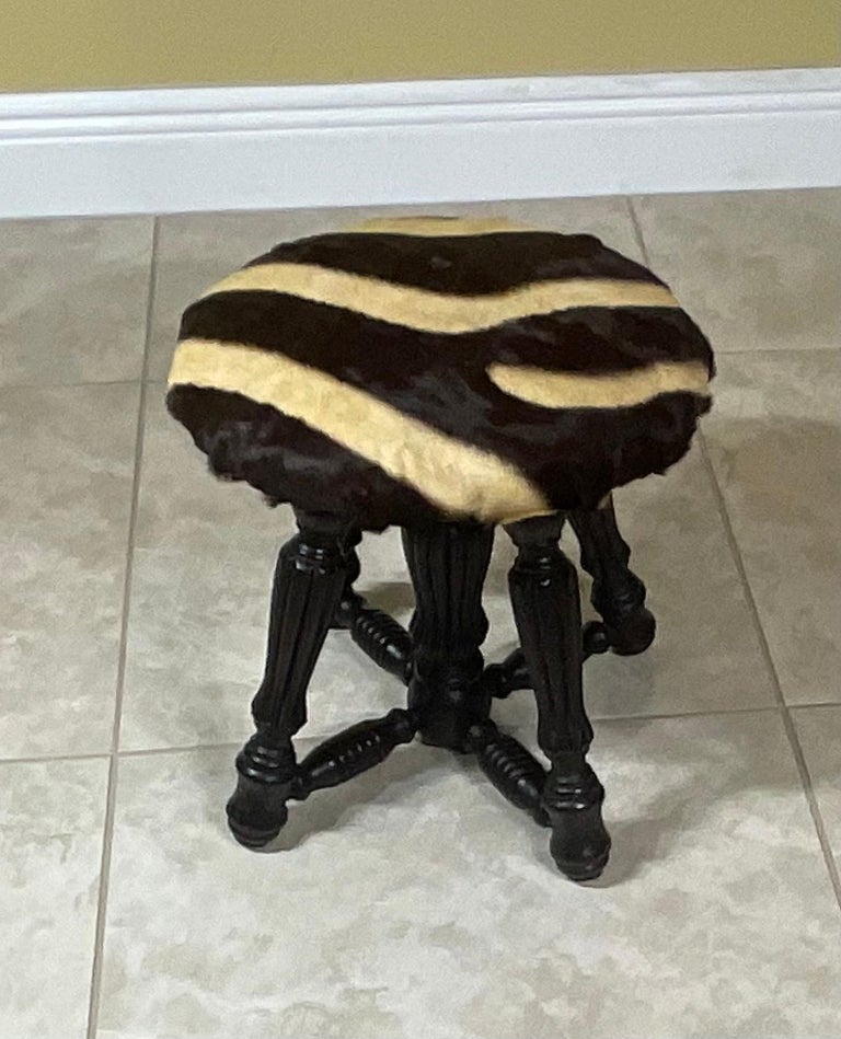 Vintage Genuine Zebra Hide Upholstered Foot Stool For Sale at 1stDibs