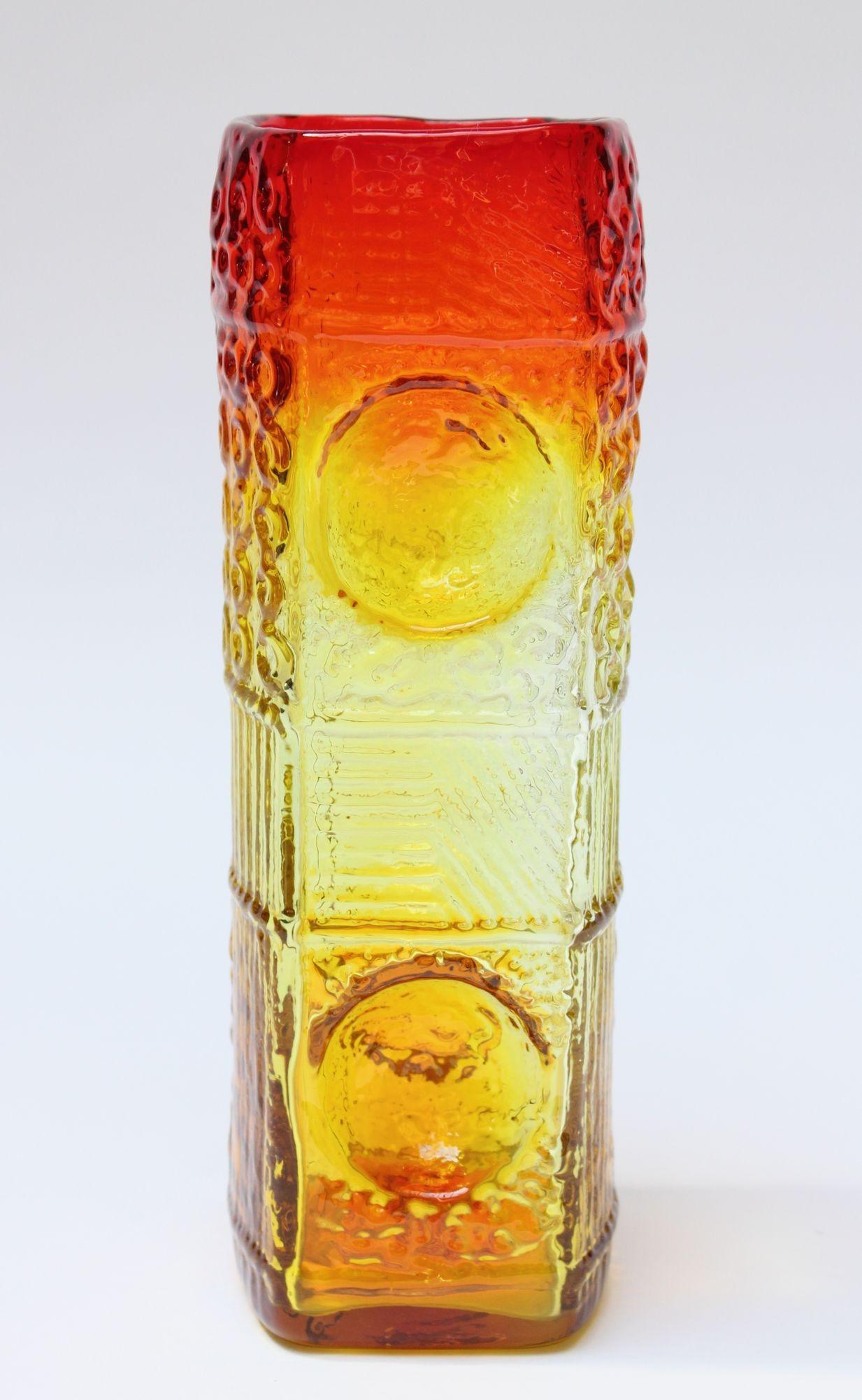 Vintage Geometric Amberina Pillar Vase Designed by Joel Myers for ...