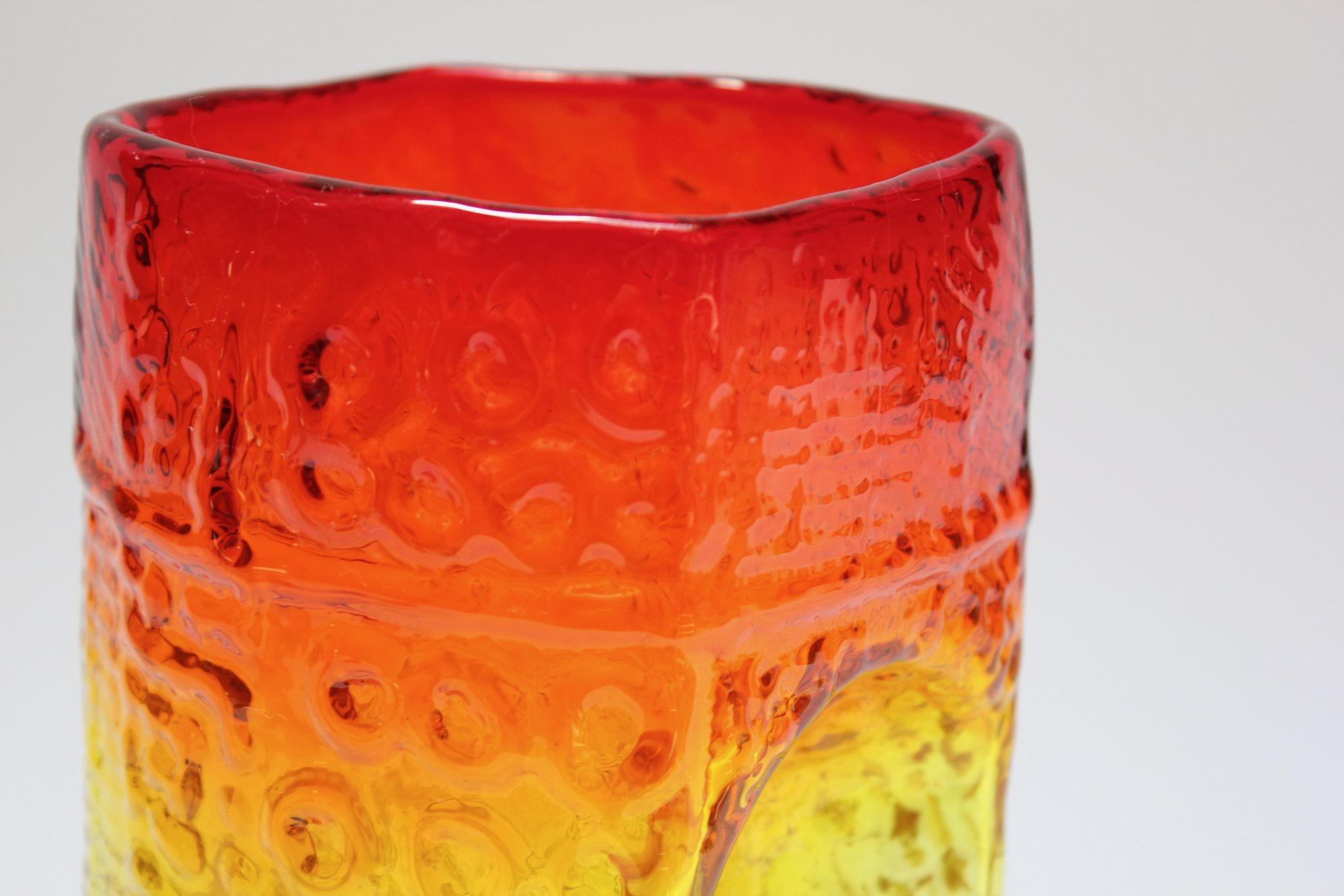 Vintage Geometric Amberina Pillar Vase Designed by Joel Myers for ...