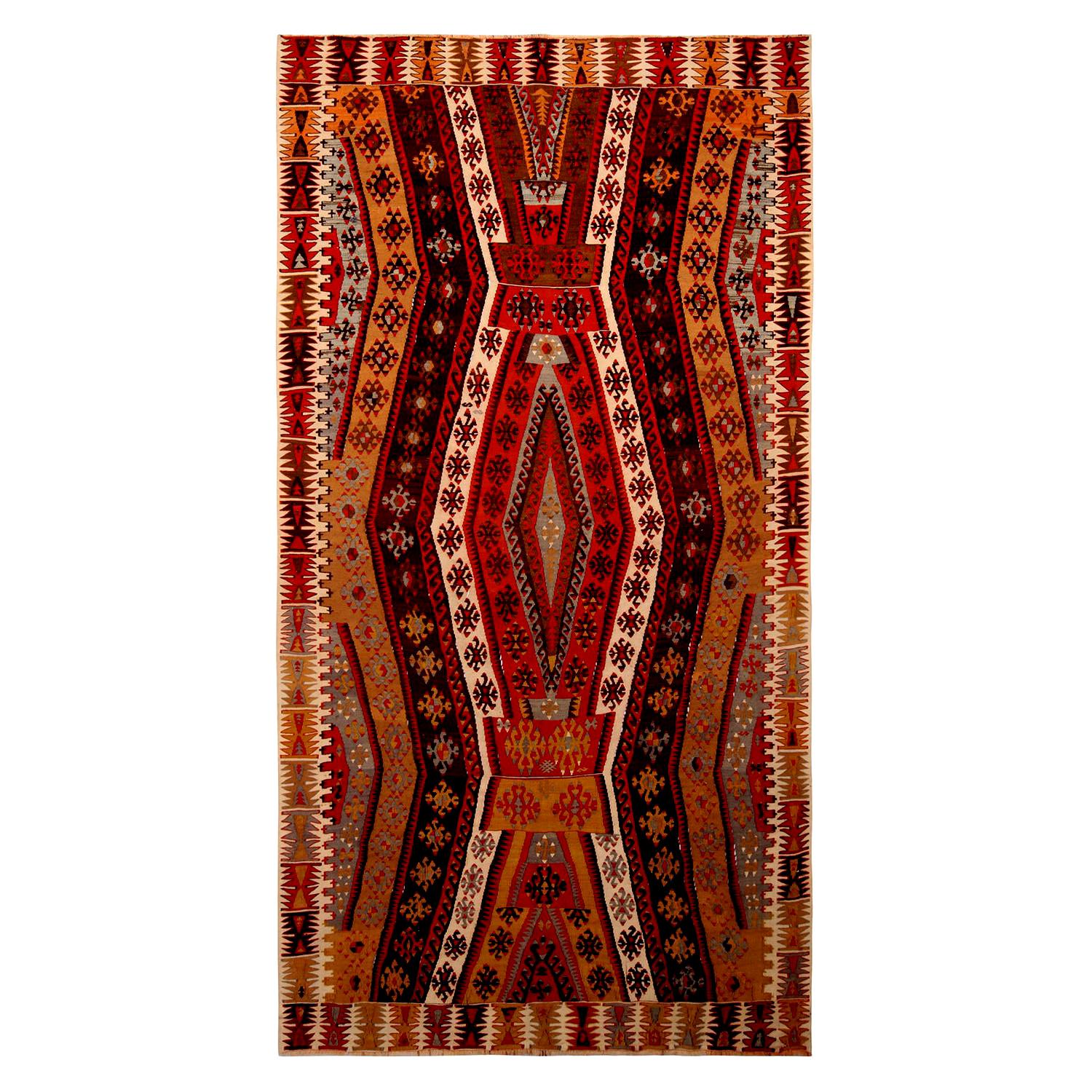 Antique Geometric Red and Beige Wool Kilim Rug at 1stDibs