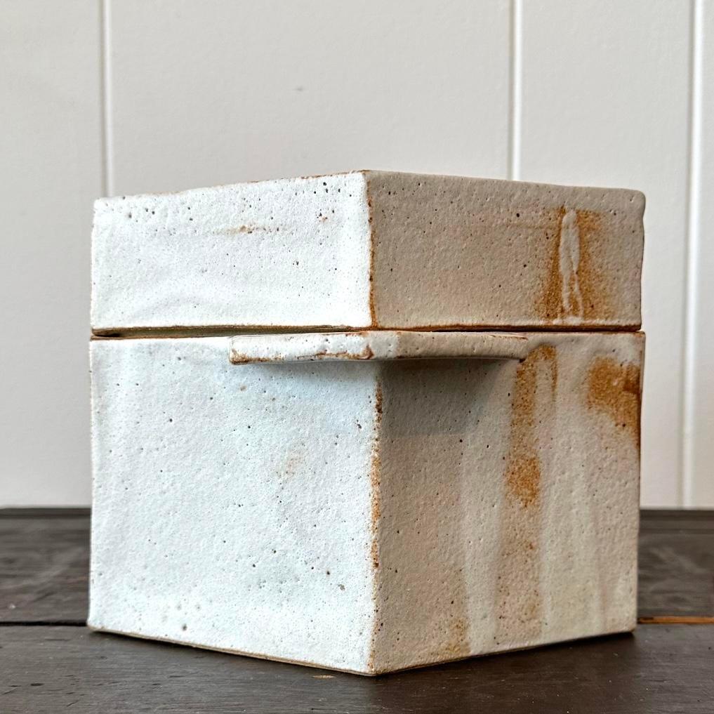 Vintage Geometric Ceramic Container With Lid For Sale at 1stDibs