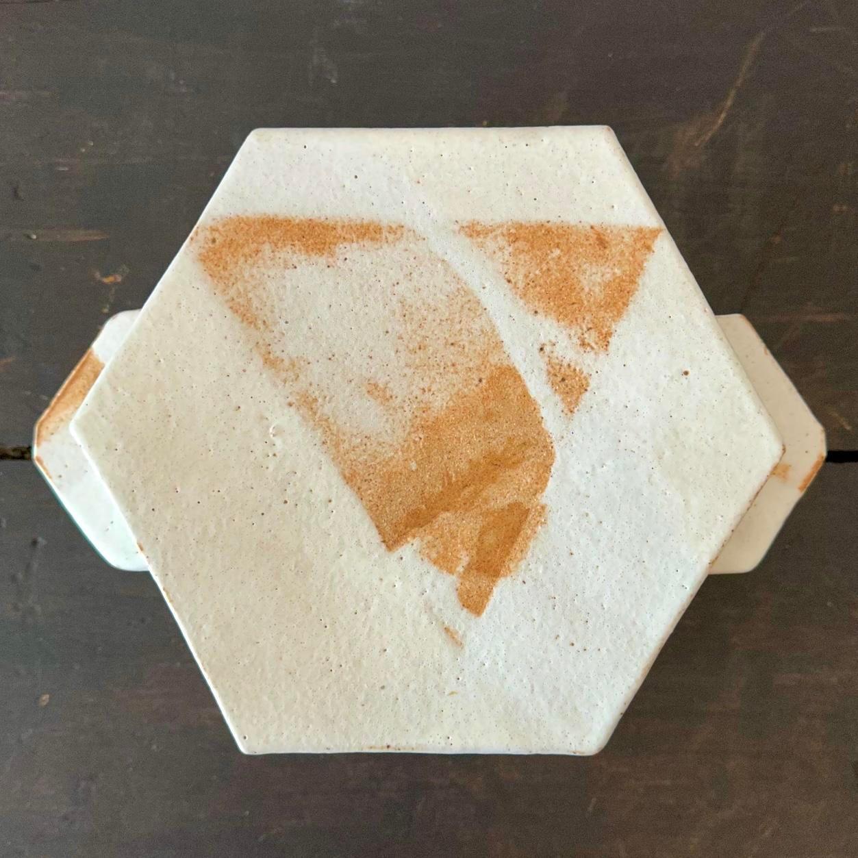Vintage Geometric Ceramic Container With Lid For Sale at 1stDibs