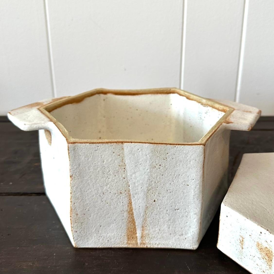 Vintage Geometric Ceramic Container With Lid For Sale at 1stDibs