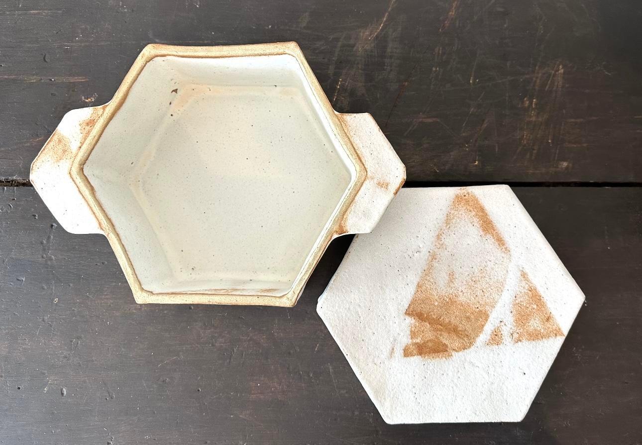 Vintage Geometric Ceramic Container With Lid For Sale at 1stDibs