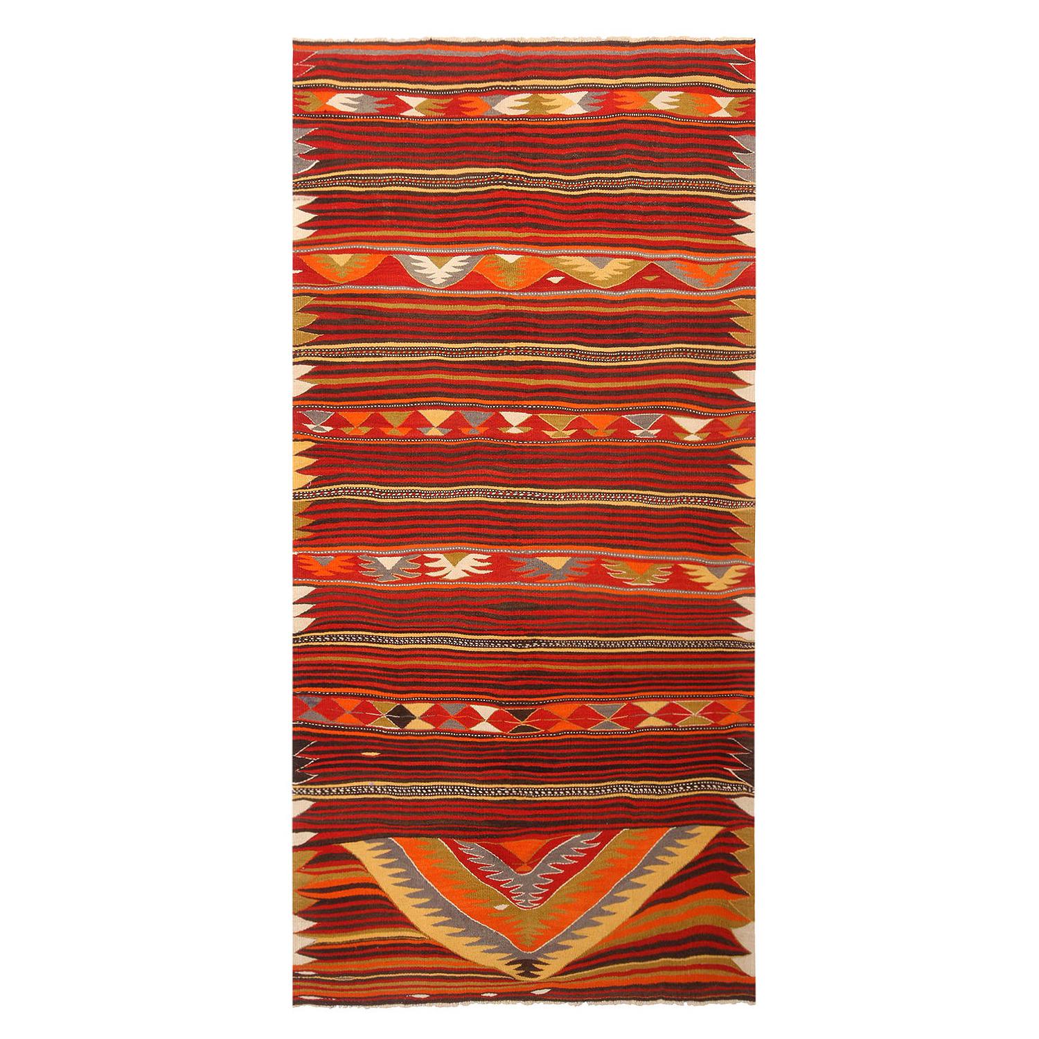 Vintage Geometric Beige Brown and Red Wool Kilim Rug by Rug and Kilim ...