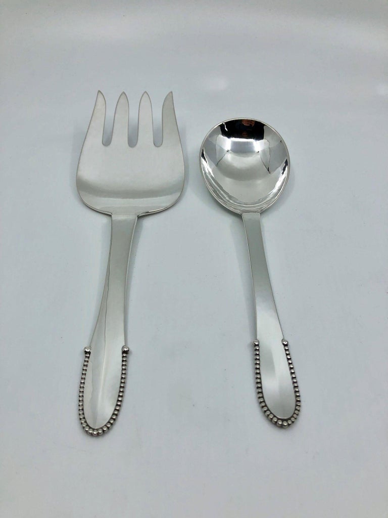 Vintage Georg Jensen Beaded Silverware Service For Ten For Sale at 1stDibs