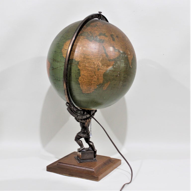 Vintage George F. Cram Co. Figural Brass Atlas Illuminated Terrestrial ...