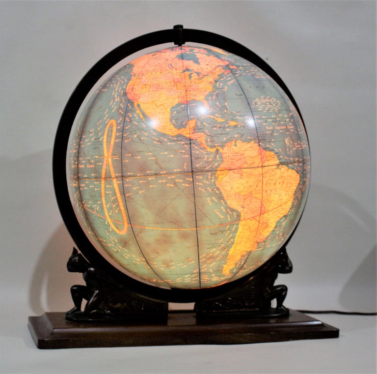 Vintage George F. Cram Co. Figural Brass Atlas Illuminated Terrestrial ...