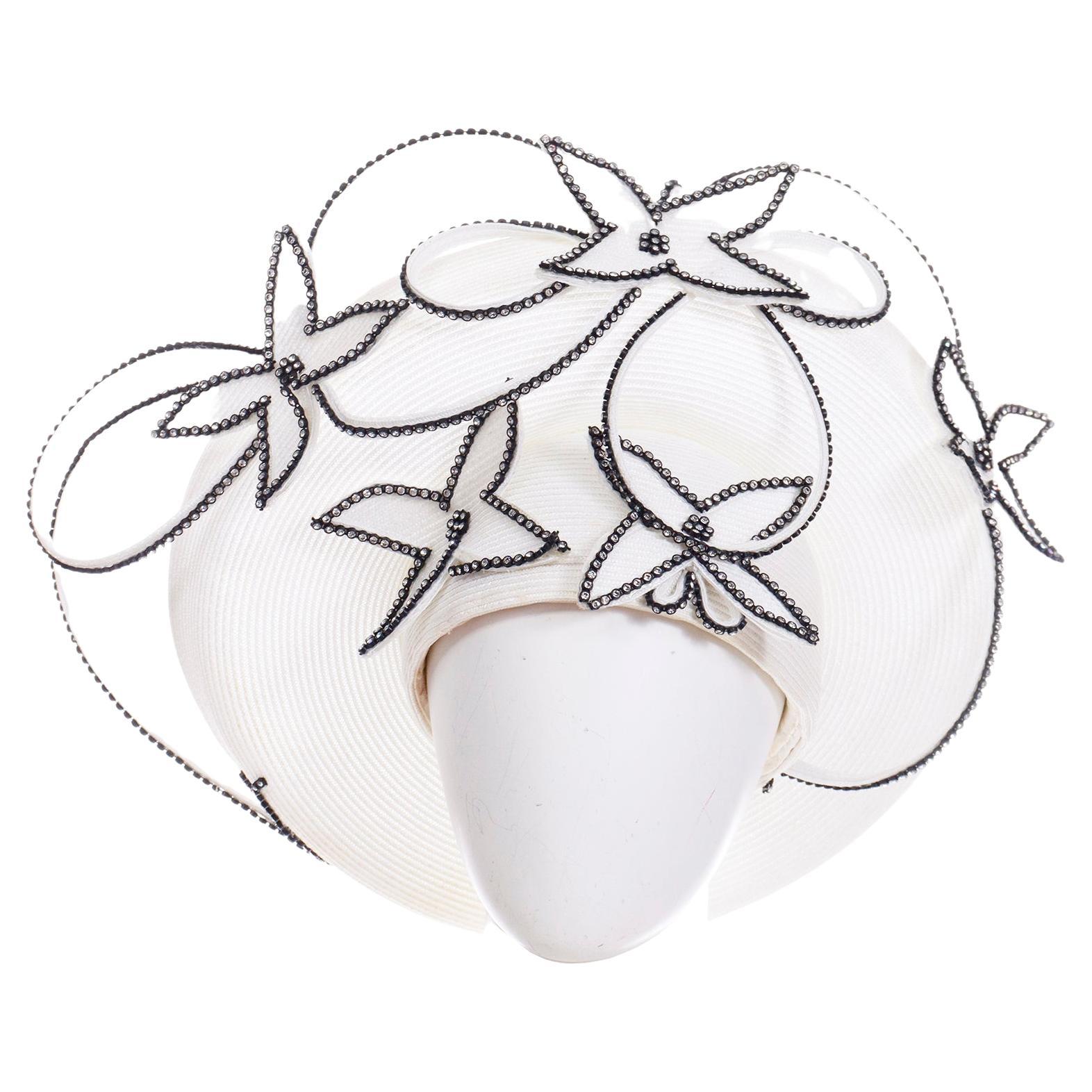 Vintage George Zamaul Couture Statement Hat in White w Black Trim and ...