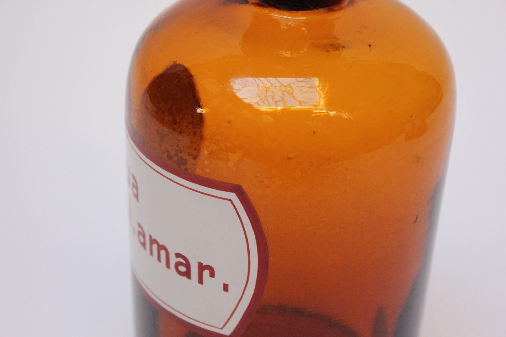 Vintage German Amber Glass "Aqua Amygdalae Amarae" Apothecary Bottle ...