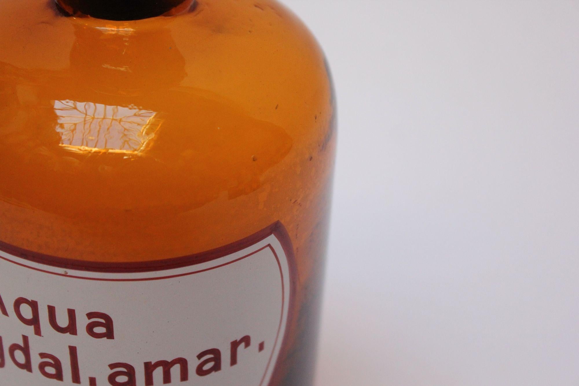 Vintage German Amber Glass "Aqua Amygdalae Amarae" Apothecary Bottle ...