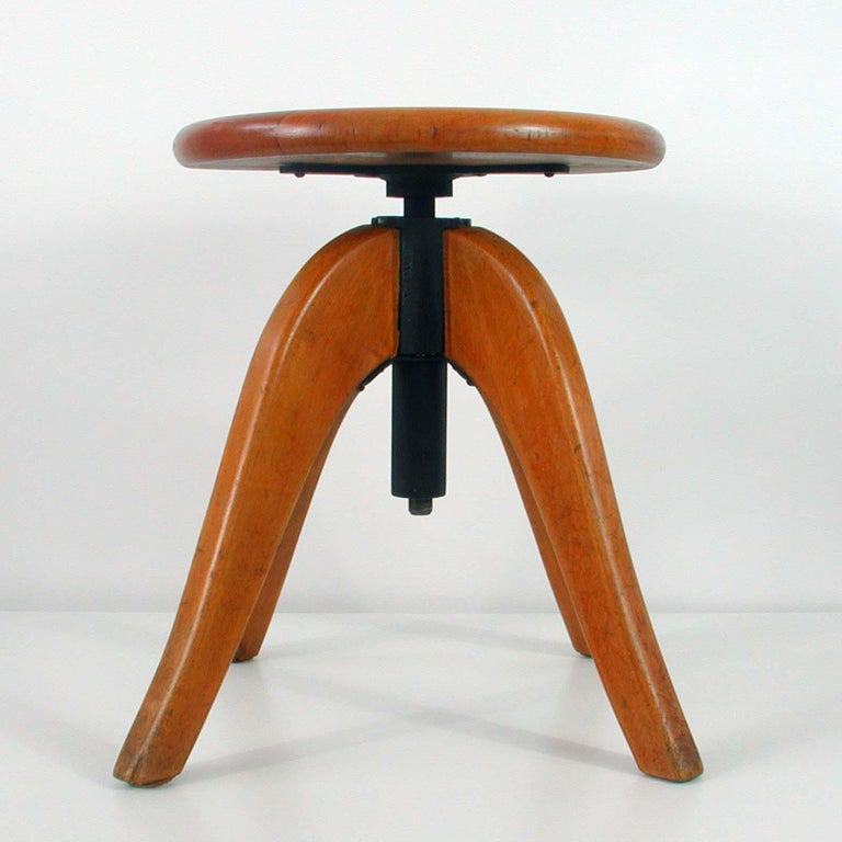 Vintage German Bauhaus Industrial Beechwood Architects Stool, 1930s at ...