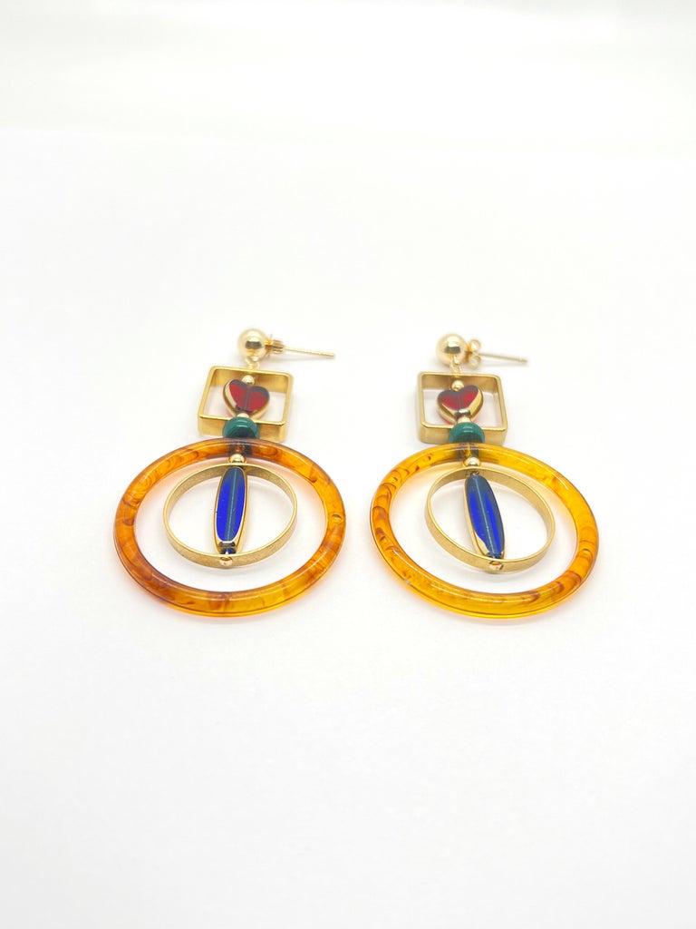 Vintage German Beads with Lucite and Malachite Earrings For Sale at 1stDibs