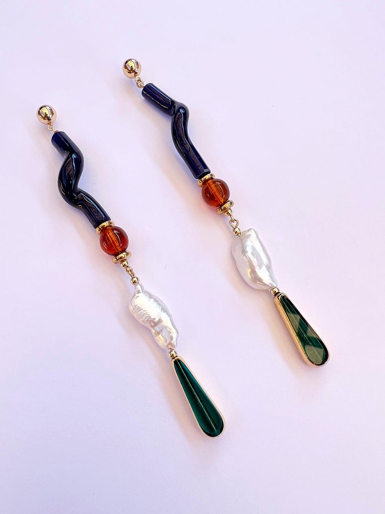 Vintage German Glass Beads and pearls, A Twist Earrings For Sale at 1stDibs