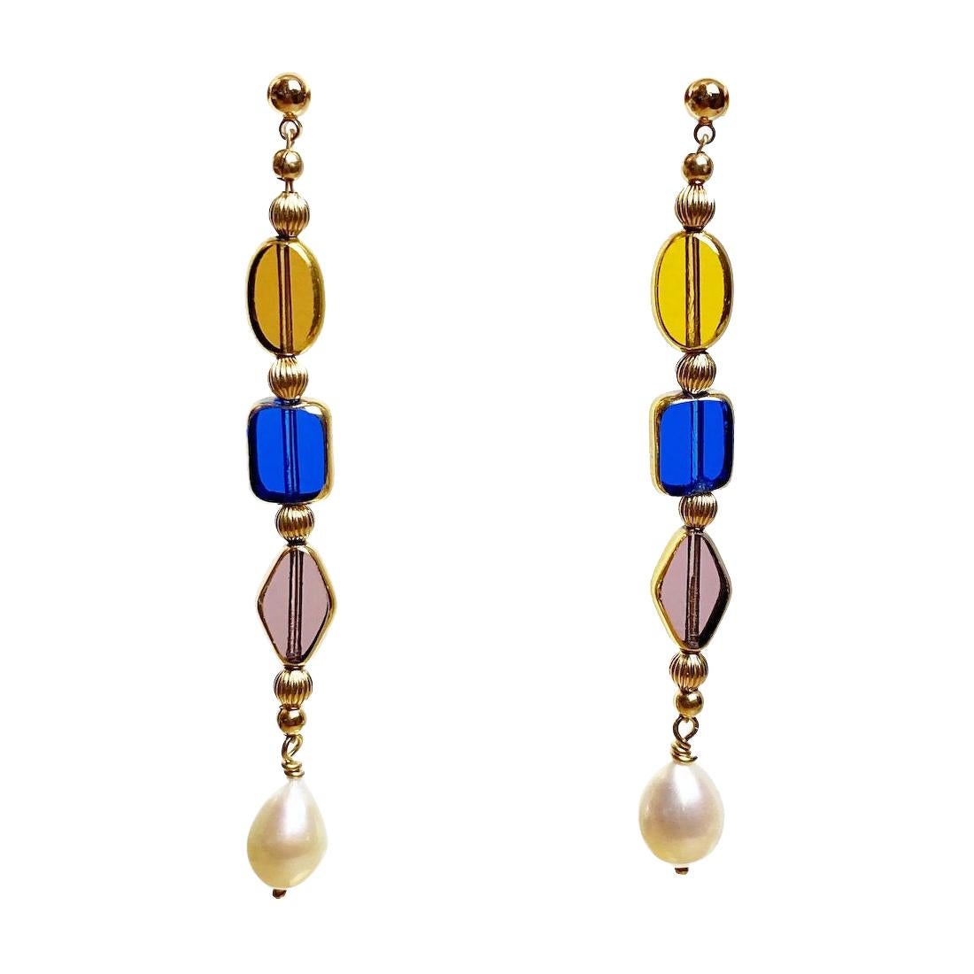Multi-color 24K Gold Edged German Vintage Beads with White Freshwater ...