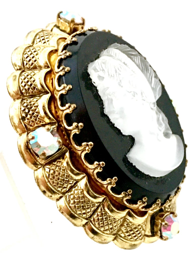 Vintage German Gold Filigree Carved Glass Cameo and Austrian Crystal ...