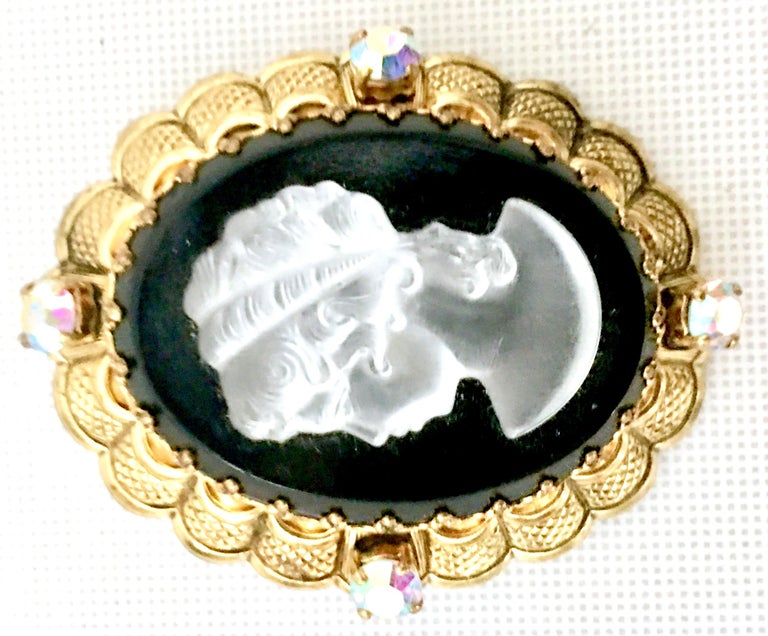 Vintage German Gold Filigree Carved Glass Cameo and Austrian Crystal ...