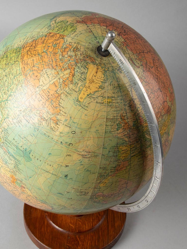 Vintage German Made Globe, Globe Terrestre Wooden Base For Sale at 1stDibs