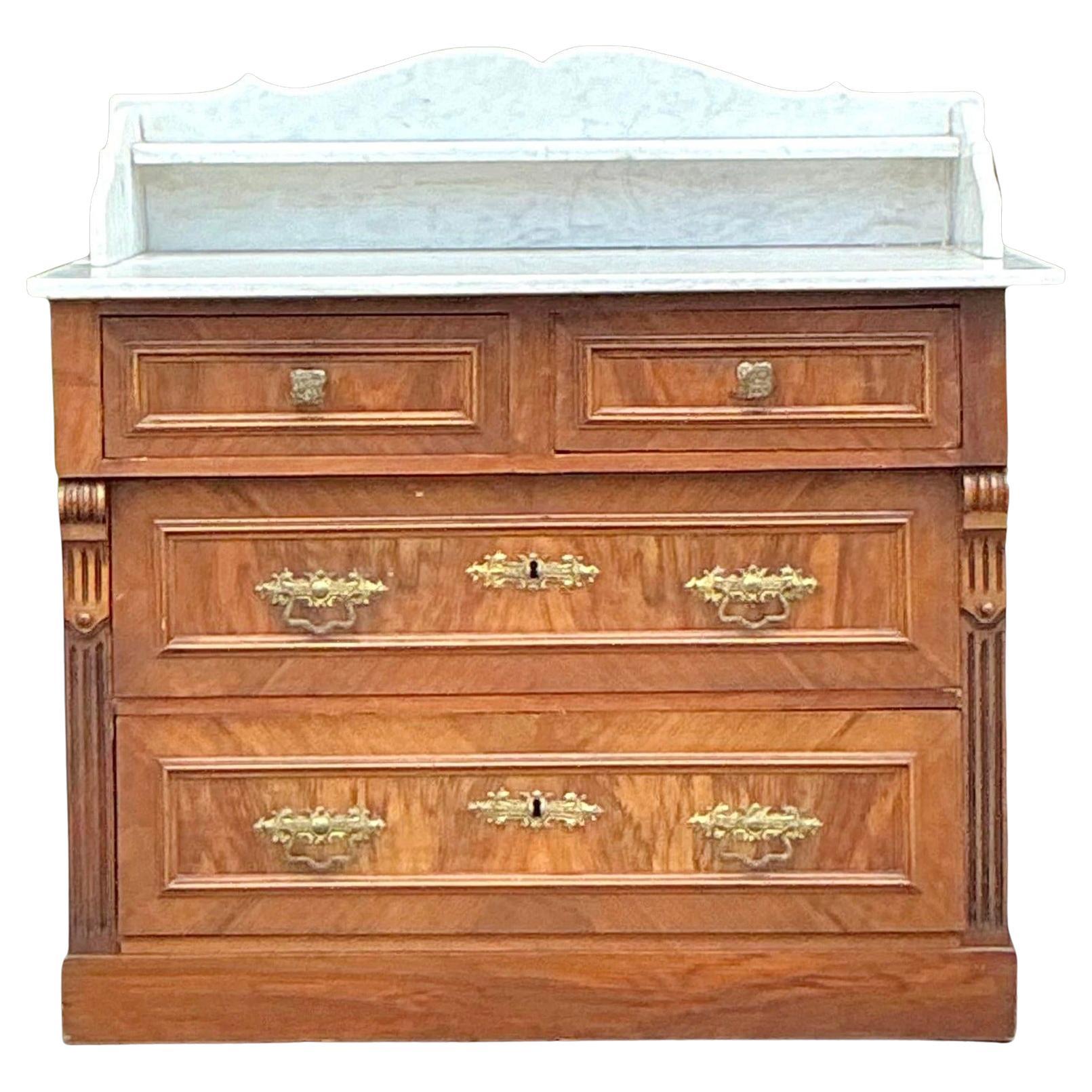 Vintage German Marble Top Sideboard For Sale at 1stDibs