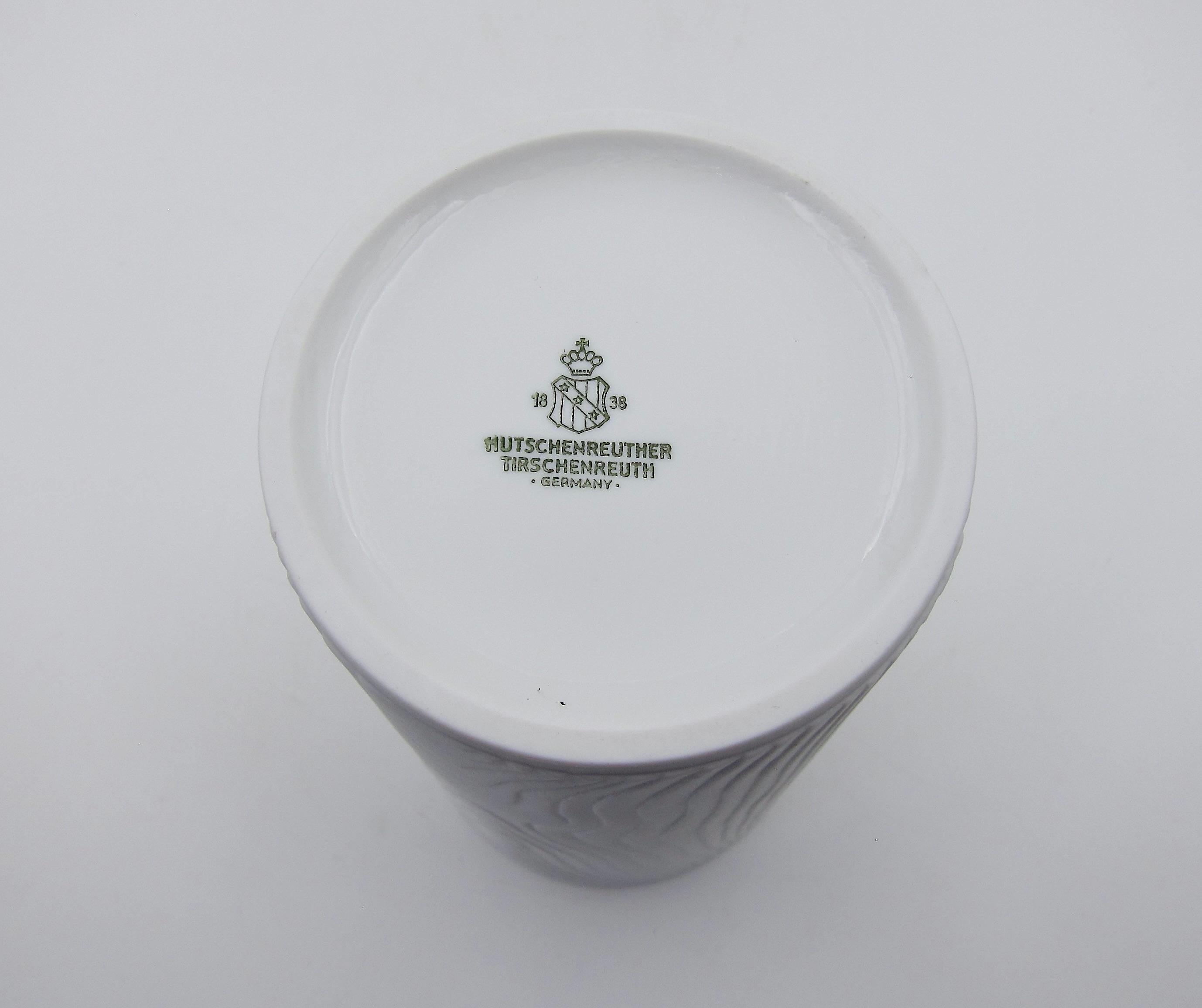Vintage German Op-Art Vase Set in White Bisque Porcelain with Wood ...