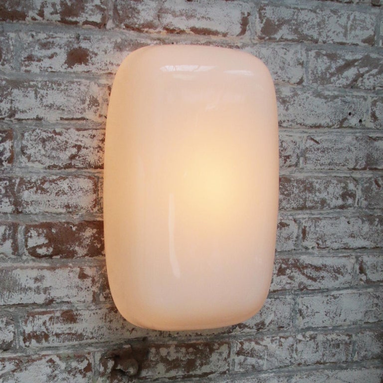 Vintage German Oval White Opaline Glass Flush Mount Scones Wall Lamps ...